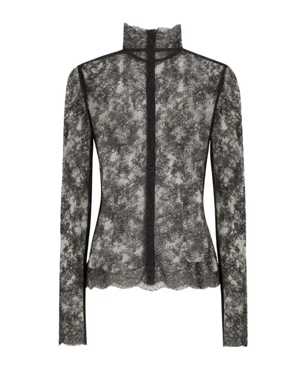 Dolce & Gabbana Chantilly Lace High Neck Top - Black