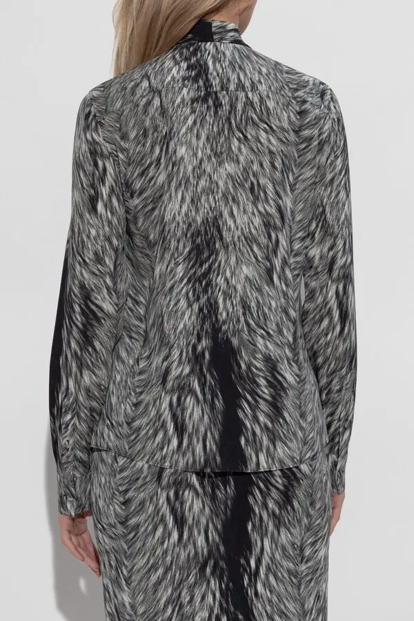 Dolce & Gabbana Fur Printed Pussy-bow Charmeuse Shirt - Gray
