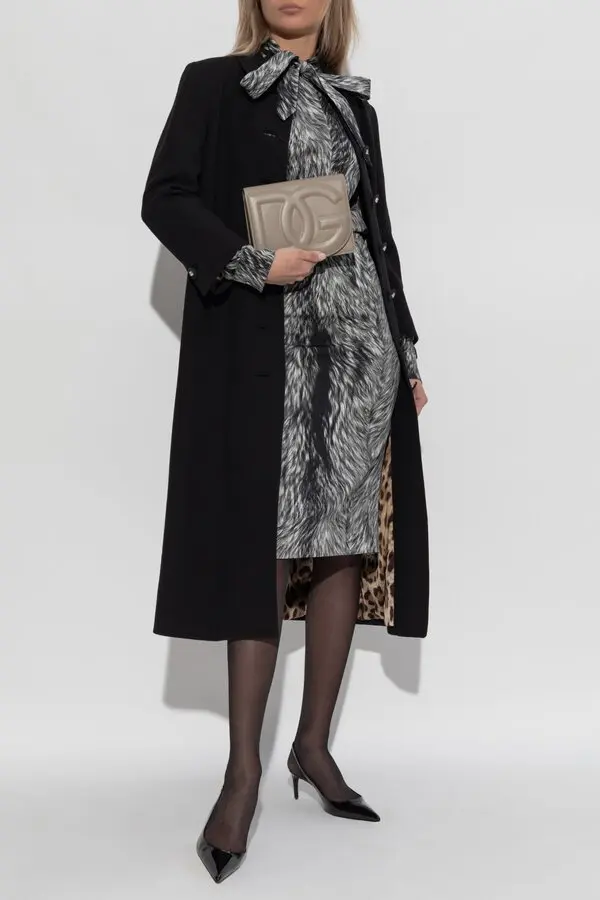 Dolce & Gabbana Fur Printed Pussy-bow Charmeuse Shirt - Gray