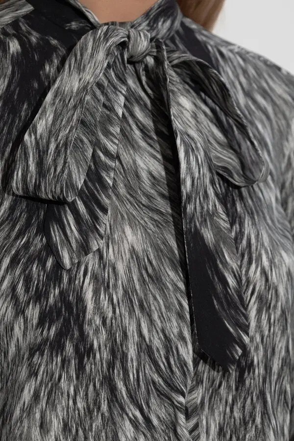 Dolce & Gabbana Fur Printed Pussy-bow Charmeuse Shirt - Gray