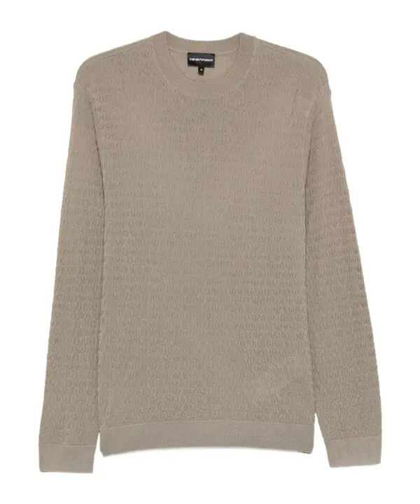 Emporio Armani Textured Crew Neck Long Sleeve Sweater - Light Brown