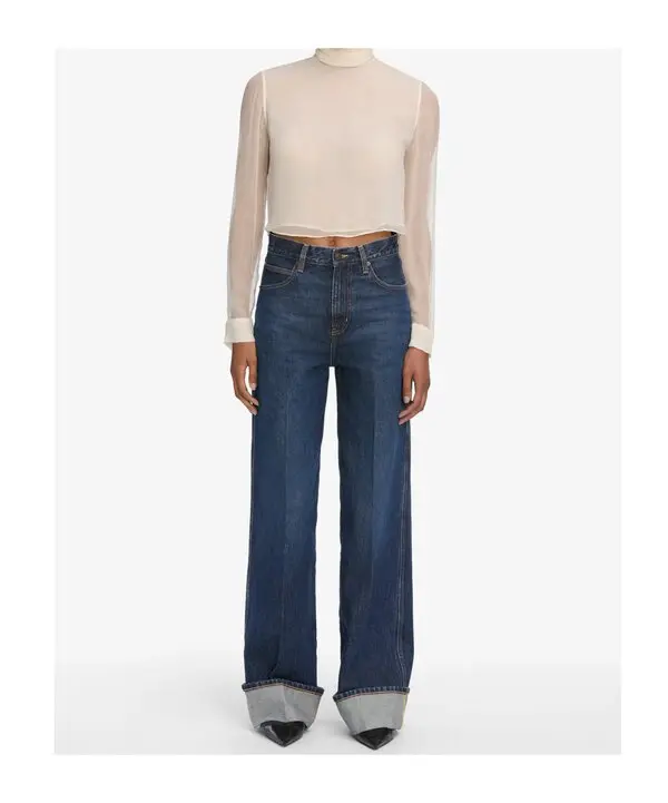 FRAME High-waisted Cuffed Jeans - Black