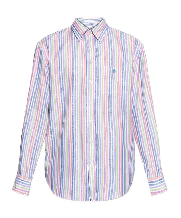 Etro Striped Logo Embroidered Shirt - White