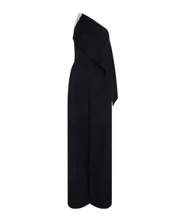 David Koma Asymmetric Neckline Jumpsuit With Crystal Embellishment - Black