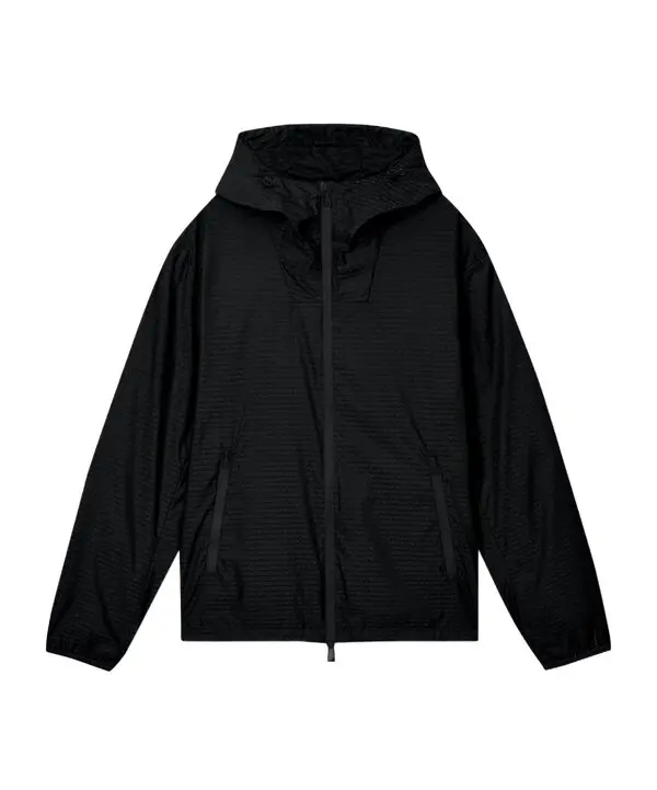 Emporio Armani Zip-up Hooded Jacket With All-over Letter Pattern - Black
