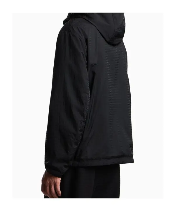 Emporio Armani Zip-up Hooded Jacket With All-over Letter Pattern