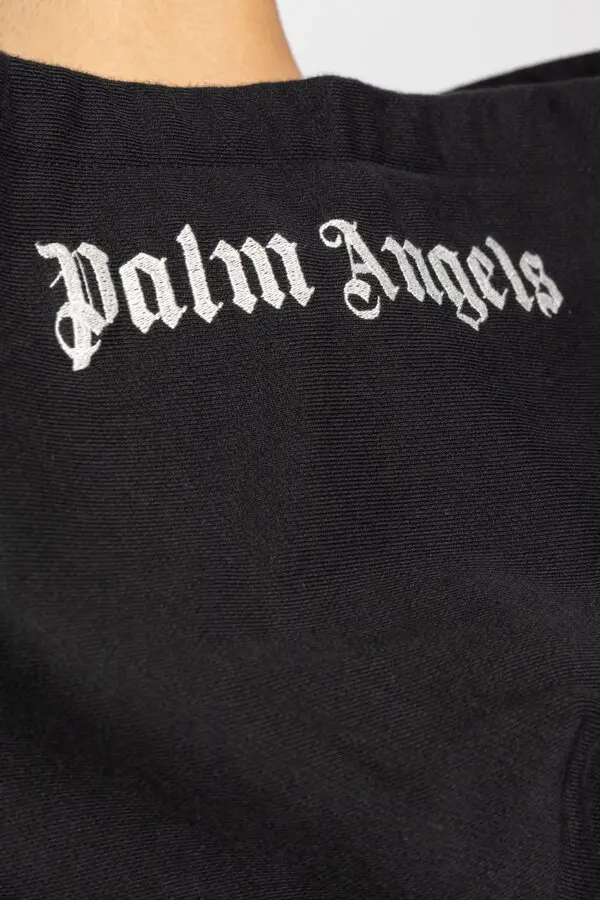 Palm Angels Logo Embroidered Hoodie - Black