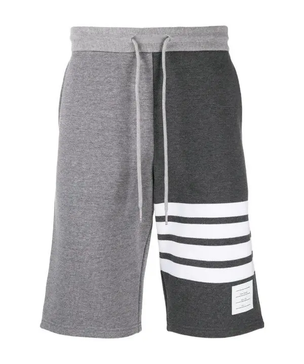 Thom Browne Four-bar Striped Drawstring Shorts - Gray