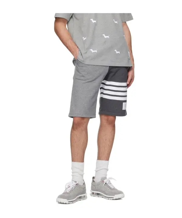Thom Browne Four-bar Striped Drawstring Shorts - Gray
