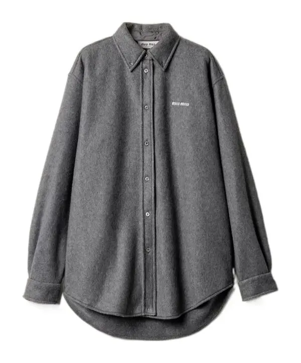 Miu Miu Oversized Logo Embroidered Poplin Shirt