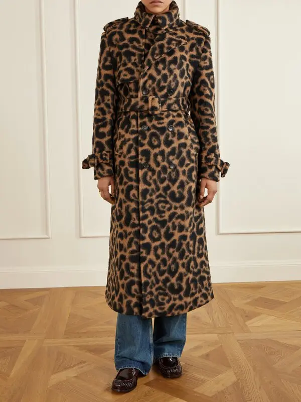 Simkhai Rumi Belted Leopard Print Wool Blend Coat - Black