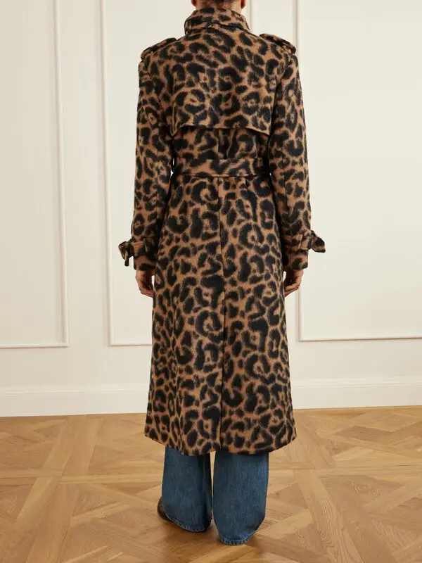 Simkhai Rumi Belted Leopard Print Wool Blend Coat - Black