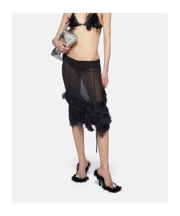 Attico Embroidered Midi Skirt With Feather Embellishments
