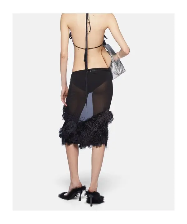 Attico Embroidered Midi Skirt With Feather Embellishments
