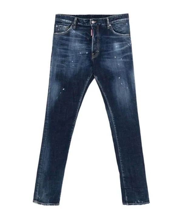Dsquared2 Distressed Skinny Jeans With Paint Splatter - Blue