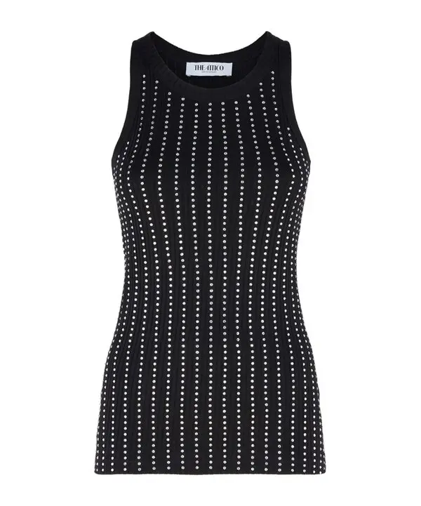 Attico Ribbed Embellished Tank Top - Black