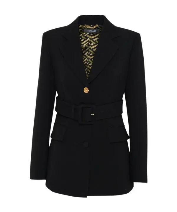 Versace Belted Waist Single-breasted Blazer