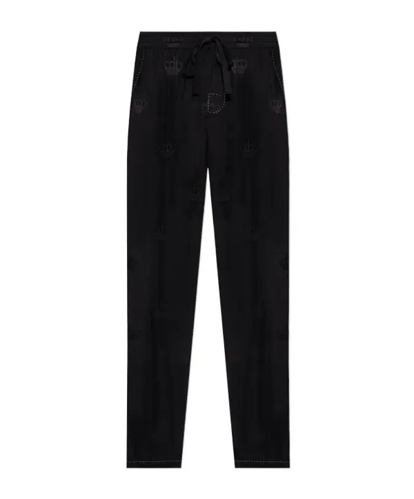 Dolce & Gabbana Straight-leg Trousers With Crown Motif - Black