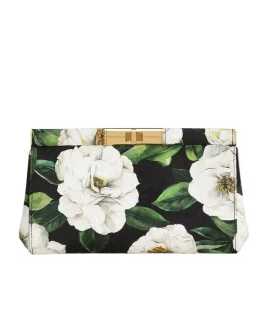 Dolce & Gabbana Gardenia Print Clutch With Chain Strap - Black