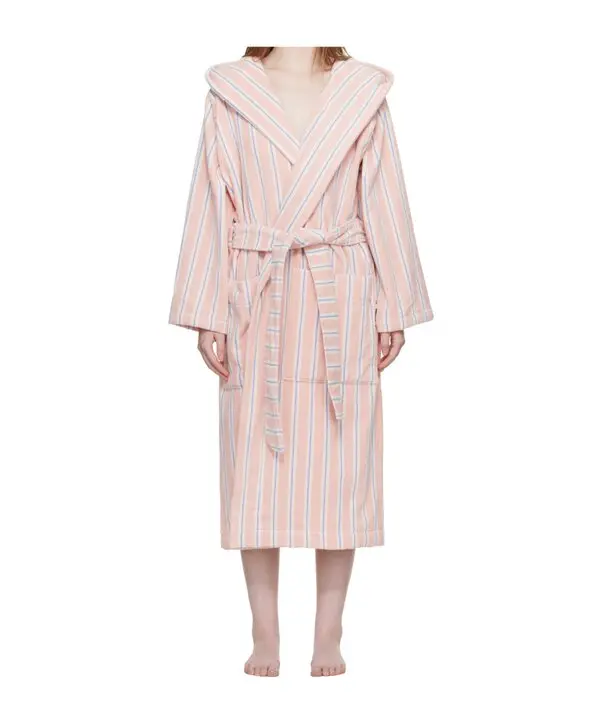 TEKLA Striped Hooded Bathrobe - Pink