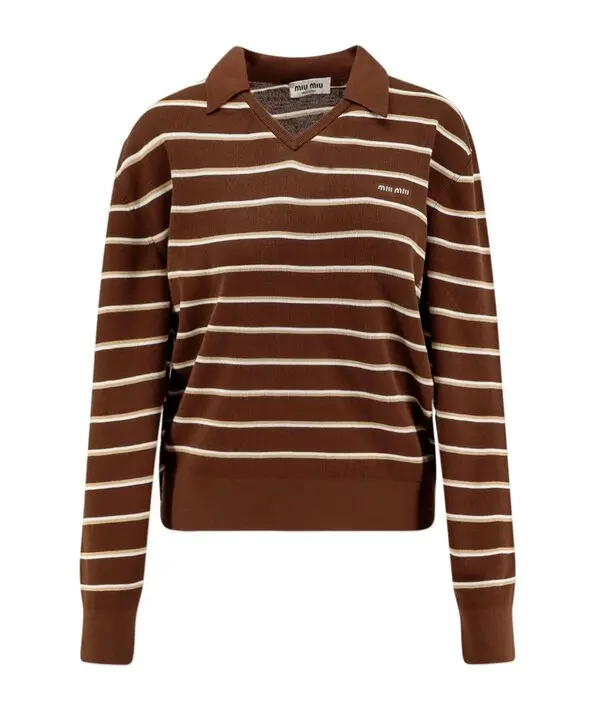 Miu Miu Striped Long-sleeve Knitted Polo Shirt - No