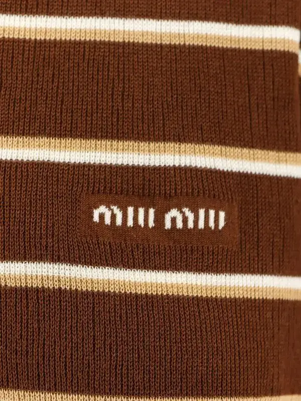 Miu Miu Striped Long-sleeve Knitted Polo Shirt - No