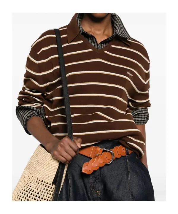 Miu Miu Striped Long-sleeve Knitted Polo Shirt - No