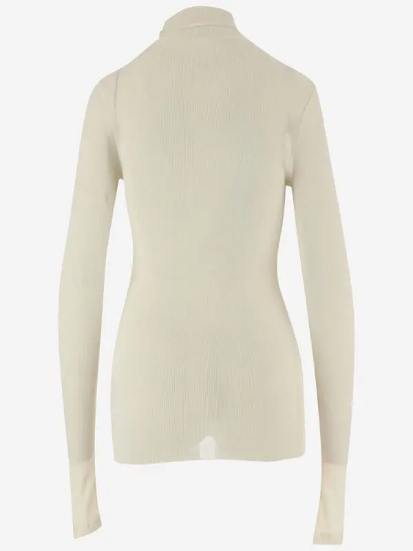 AMI Paris High Neck Ribbed Long Sleeve Top - Light Brown