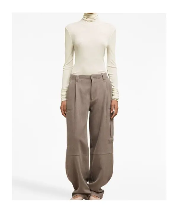 AMI Paris High Neck Ribbed Long Sleeve Top - Light Brown