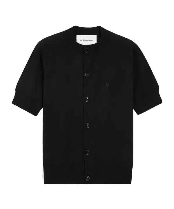 AMI Paris Short-sleeve Logo-embroidered Cardigan - Black
