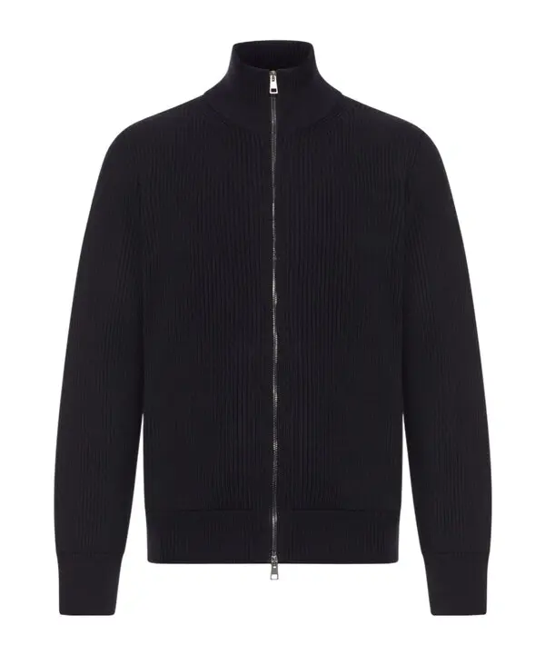 ROBERTO COLLINA Ribbed Zip Cardigan - Black