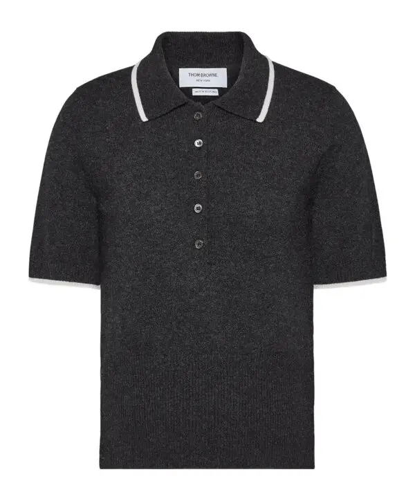 Thom Browne Intarsia-number Short Sleeve Polo Shirt - Dark Gray