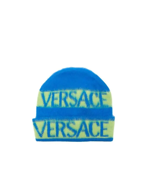 Versace Logo Striped Hat - Blue