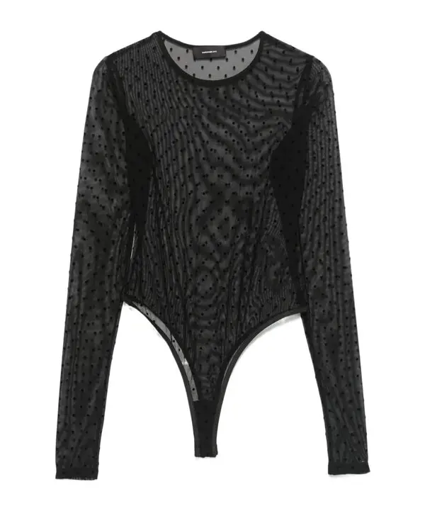 Wardrobe.NYC Polka-dot Mesh Bodysuit - Black