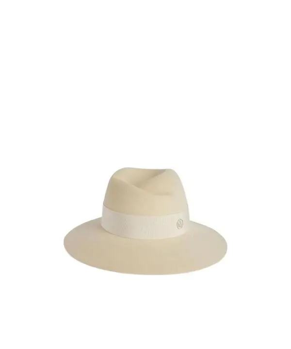 MAISON MICHEL Virginie Logo Plaque Fedora Hat - Nude
