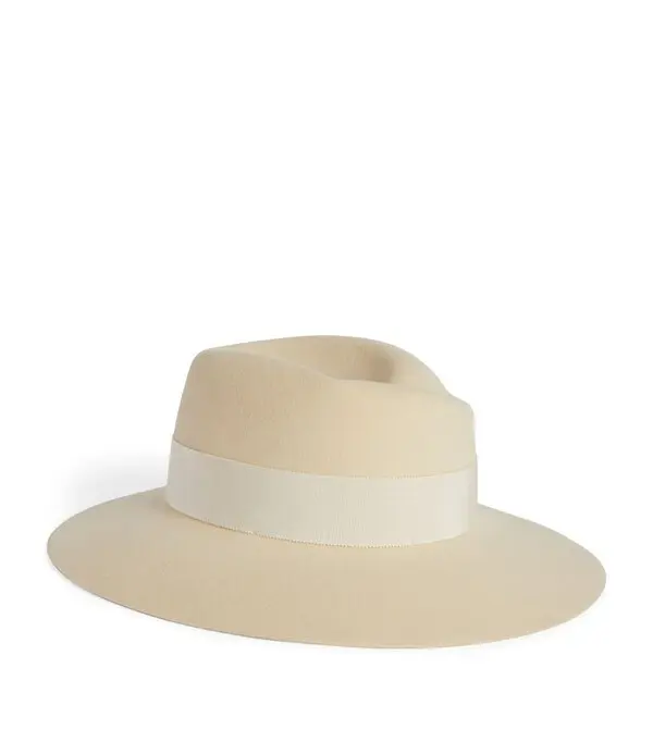 MAISON MICHEL Virginie Logo Plaque Fedora Hat - Nude