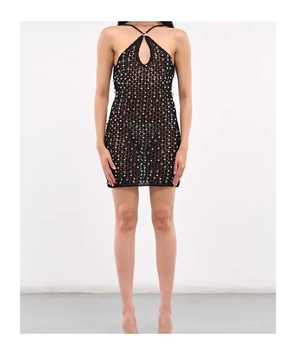 Coperni Beaded Crocheted Mini Dress - Black