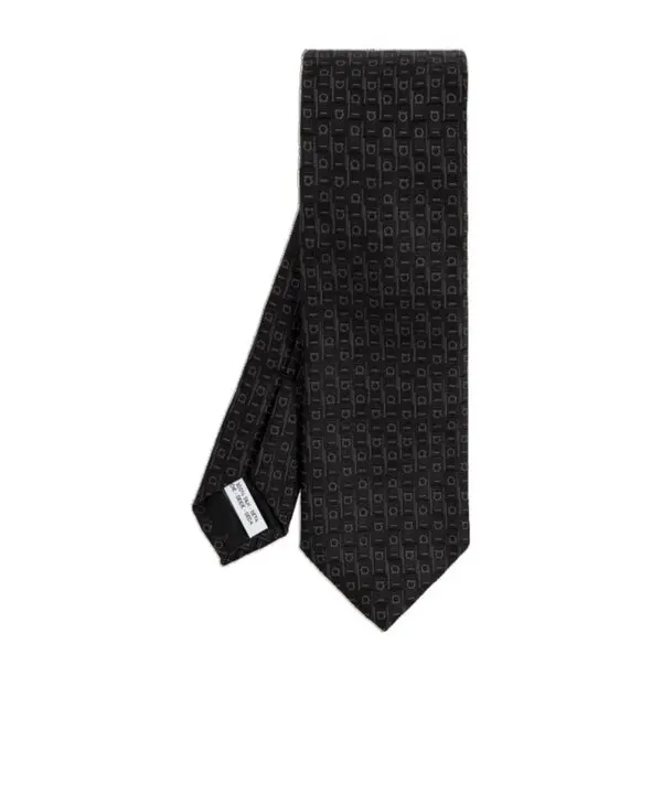 FERRAGAMO Logo Pattern Neck Tie - Black