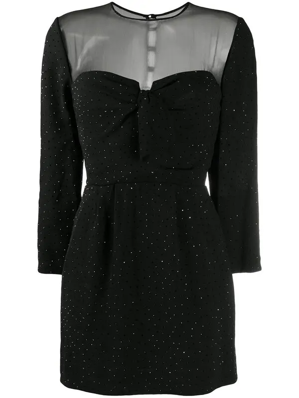 Saint Laurent Crystal-embellished Long-sleeve Mini Dress - Black