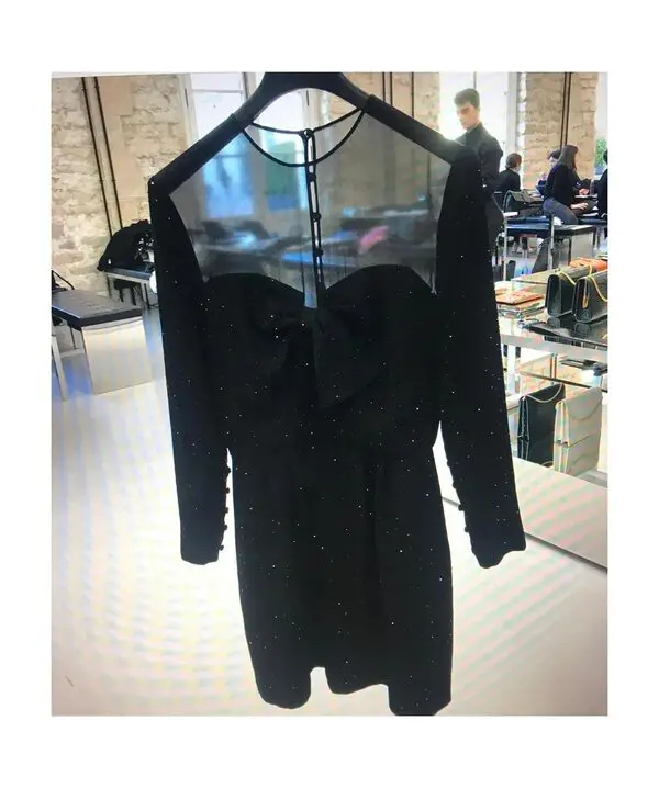 Saint Laurent Crystal-embellished Long-sleeve Mini Dress