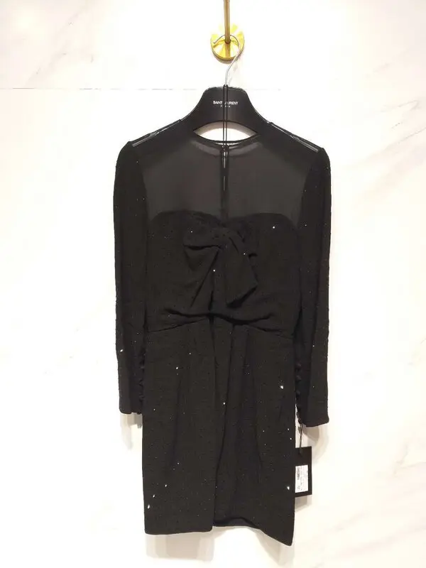 Saint Laurent Crystal-embellished Long-sleeve Mini Dress