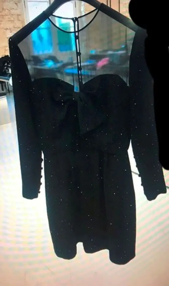 Saint Laurent Crystal-embellished Long-sleeve Mini Dress
