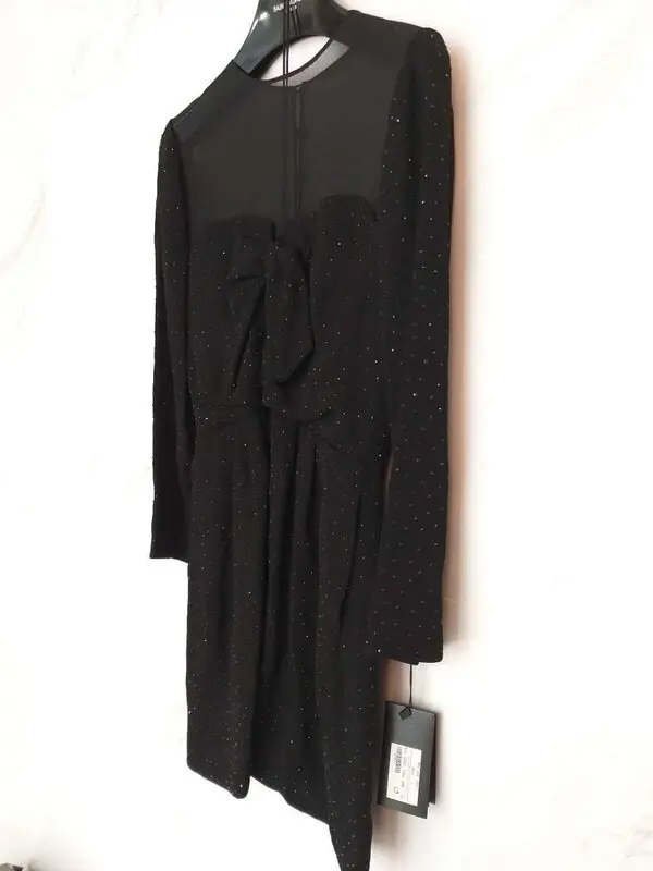 Saint Laurent Crystal-embellished Long-sleeve Mini Dress
