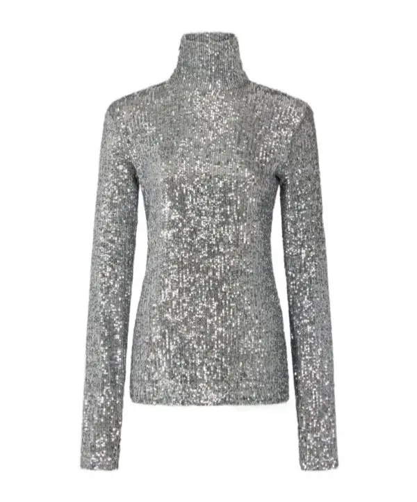 Rabanne Sequined Turtleneck Top - Silver
