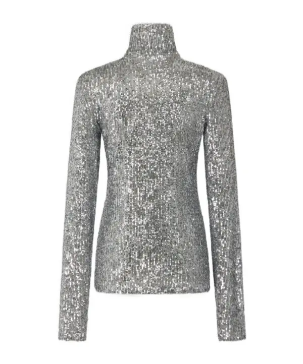 Rabanne Sequined Turtleneck Top - Silver