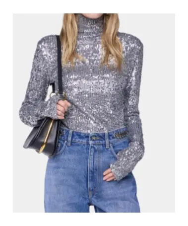 Rabanne Sequined Turtleneck Top - Silver