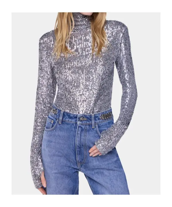 Rabanne Sequined Turtleneck Top - Silver