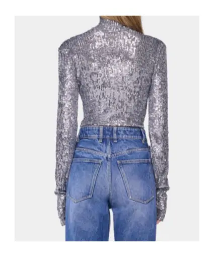 Rabanne Sequined Turtleneck Top - Silver
