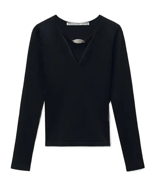Alexander Wang V-neck Metal Logo Pullover - Black