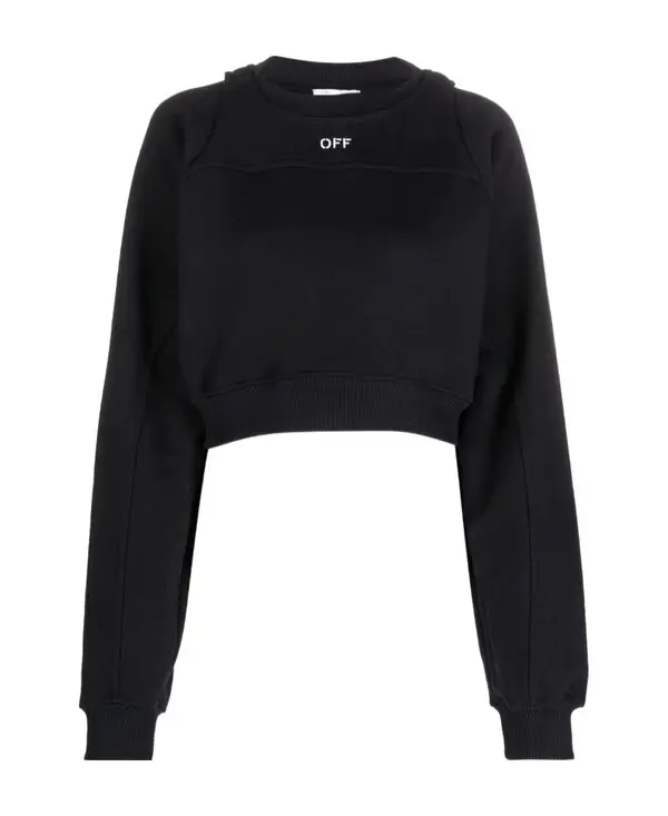 Off-White Cropped Logo Embroidered Sweatshirt - Black